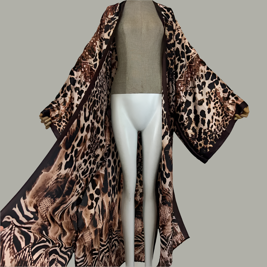 Women Boho Leopard Print Kimono Long Loose Flowy Multi-Purpose Cover U ...